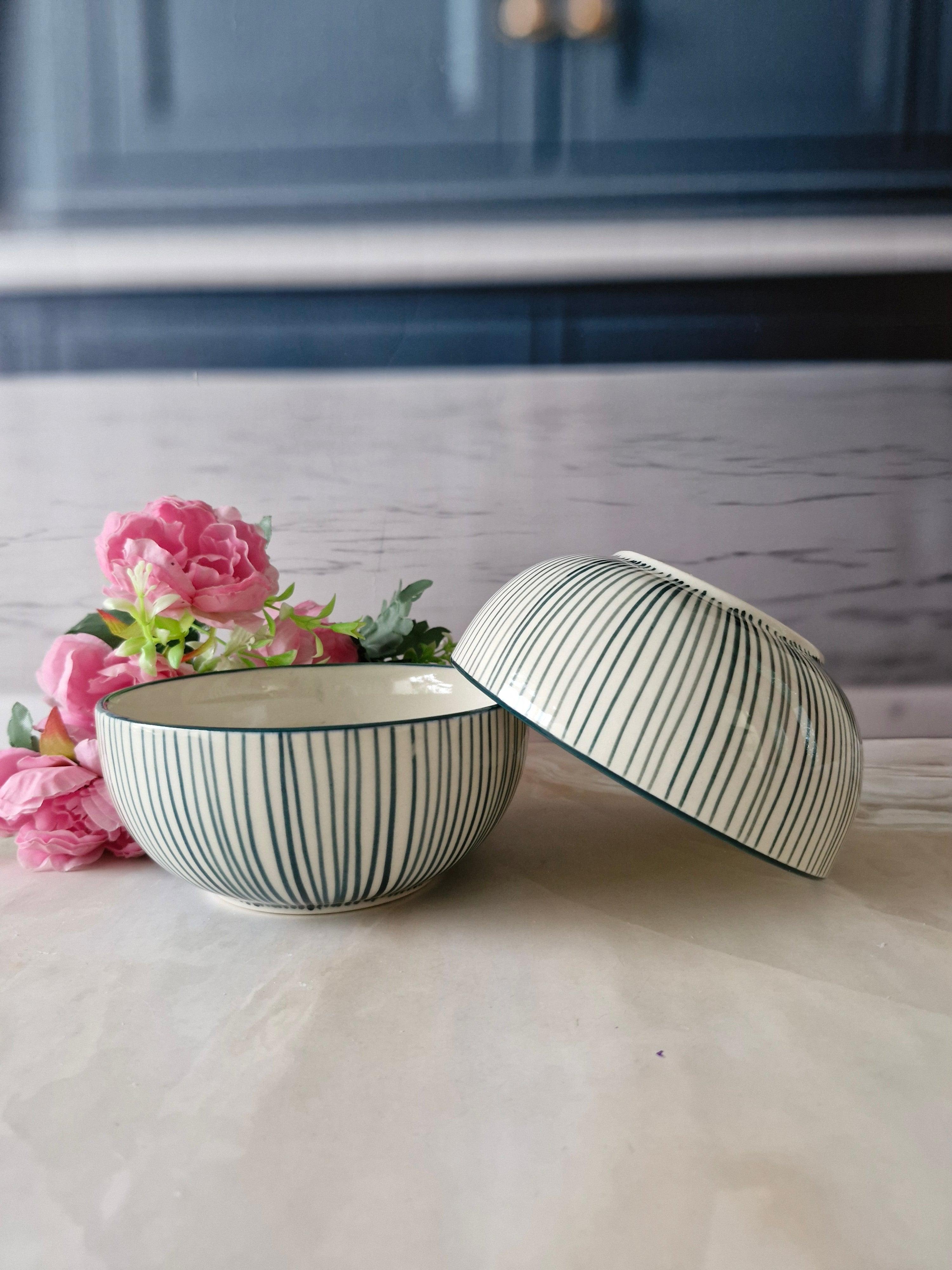 Classic Lines Texture Handpainted Ceramic Bowl Serving and Storing ...