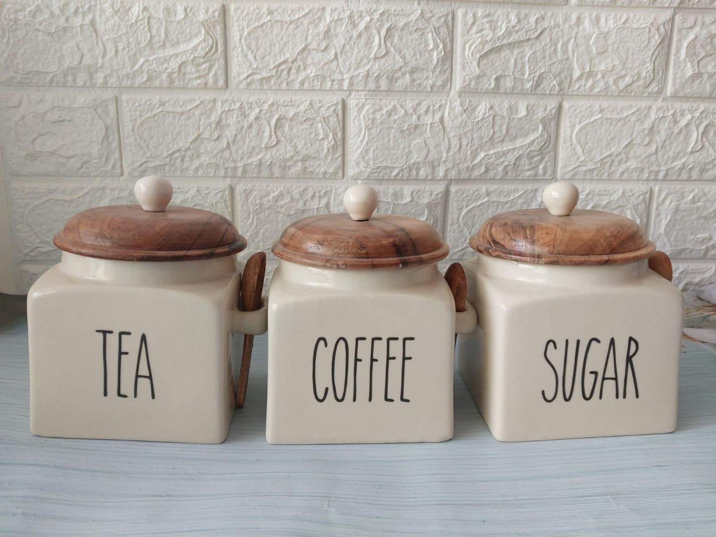 Ivory Square Solid Tea Coffee Sugar Ceramic Canisters 500 ml – Grey Pottery