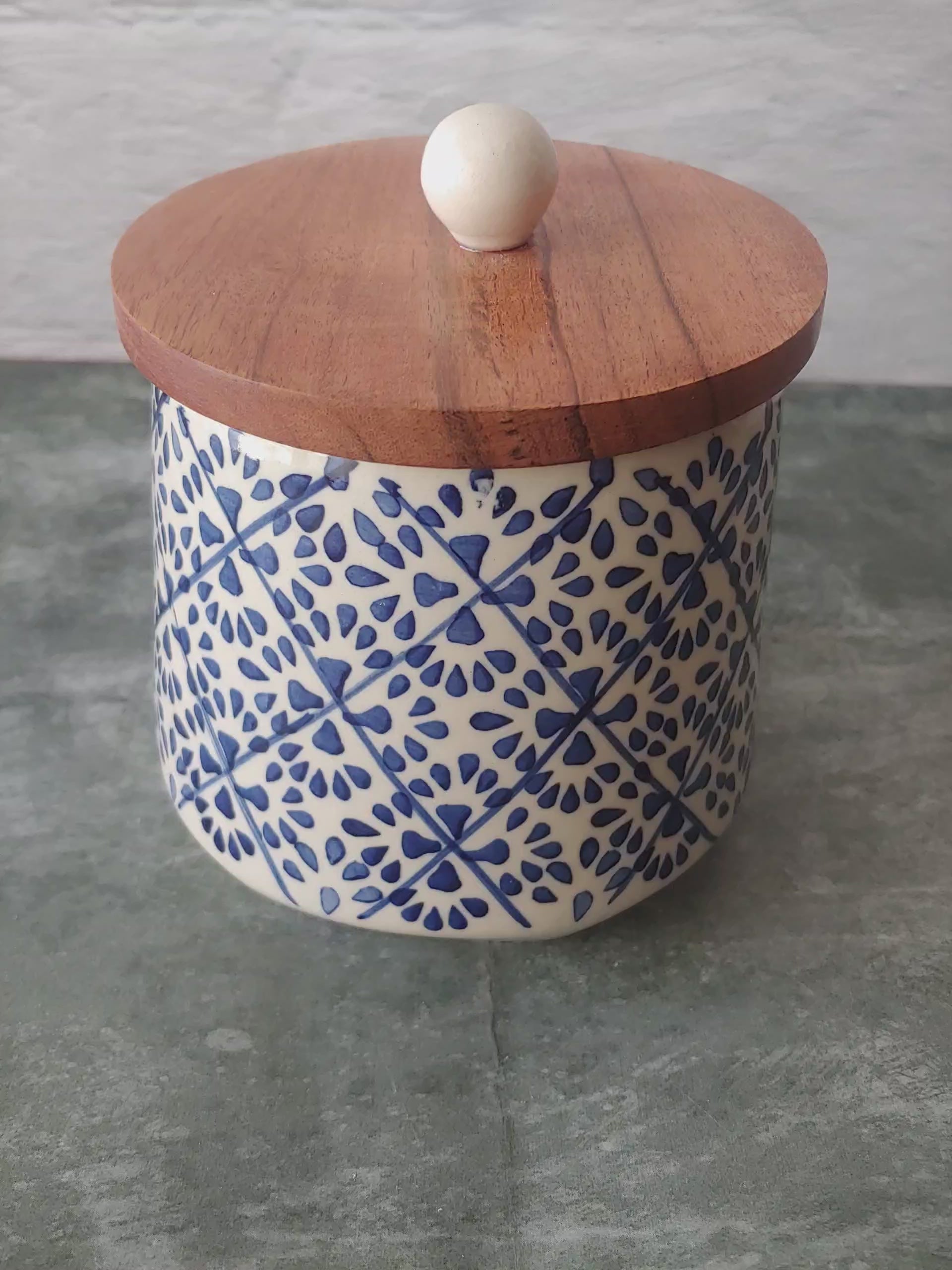 Blue Handpainted Ceramic Airtight Container 4" Half kg – Grey Pottery