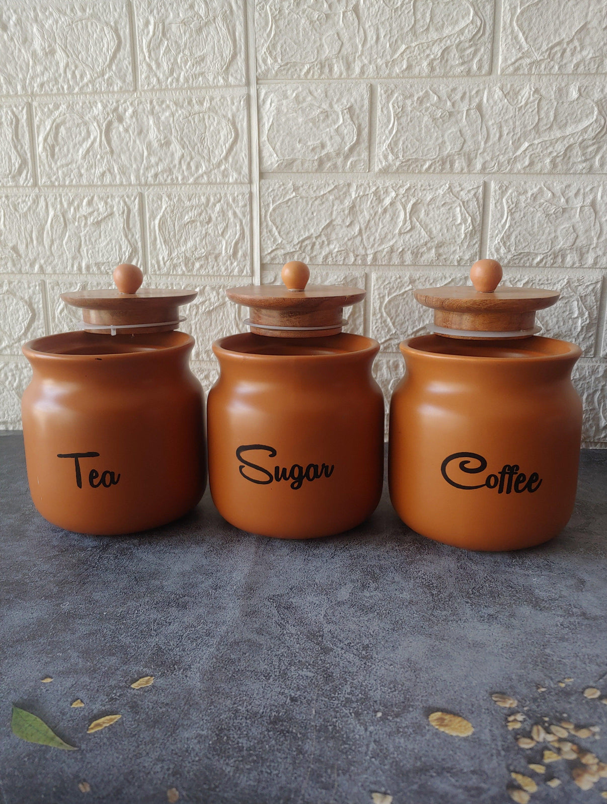 Brown Matka airtight Solid Ceremic Tea Coffee Sugar containers 500ml ...